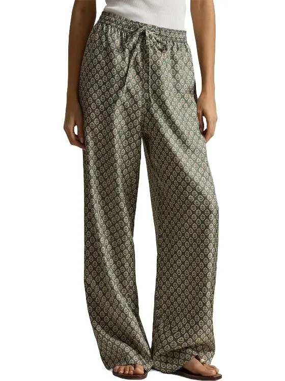 Polo Ralph Lauren Print Wide Leg Silk Pants - Wood Block Spikey Flower