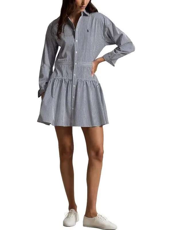 Polo Ralph Lauren Striped Poplin Mini Shirtdress - White/fall Royal