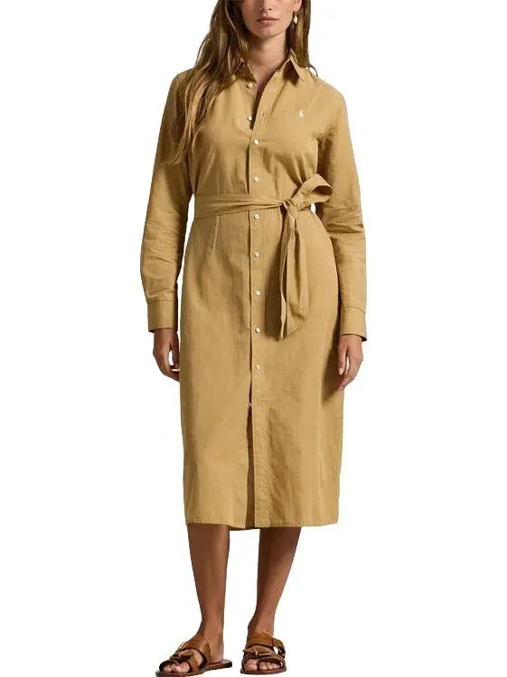 Polo Ralph Lauren Long Sleeve Linen Shirt Dress - Classic Camel