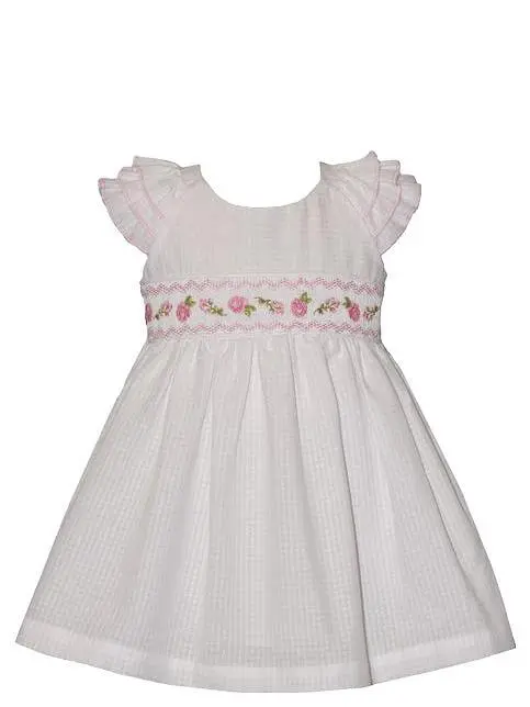 IRIS & IVY Rose Embroidered Smocked Dress - White