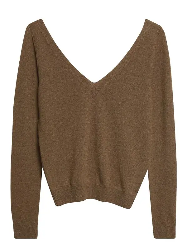 Saint Laurent Deep V-neck Cashmere Sweater - Khaki Militaire