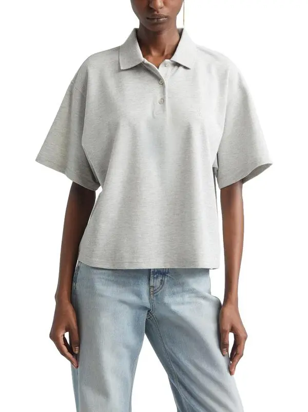 Saint Laurent Oversize Cotton Blend Piqué Polo - Gris Chine