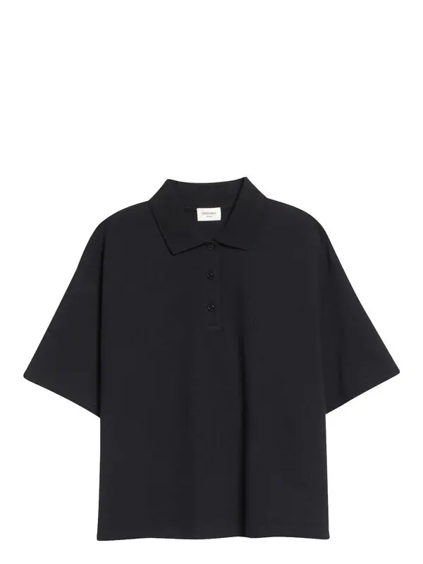 Saint Laurent Oversize Cotton Blend Piqué Polo - Noir