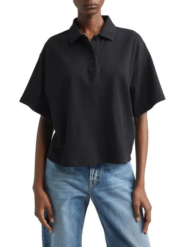 Saint Laurent Oversize Cotton Blend Piqué Polo - Noir