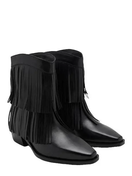 Mango Fringe Bootie - Black