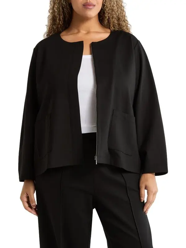 Eileen Fisher Collarless Zip Jacket - Black