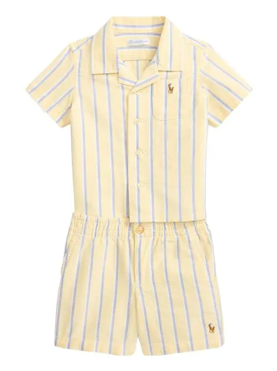 Ralph Lauren Stripe Cotton Button-up Shirt & Shorts Set - Yellow Blue Multi