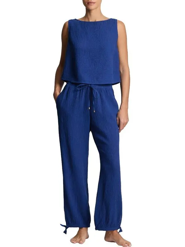 Ralph Lauren Cotton Sleeveless Top & Wide Leg Pants Set - Blue Saturn