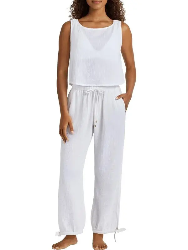 Ralph Lauren Cotton Sleeveless Top & Wide Leg Pants Set - White