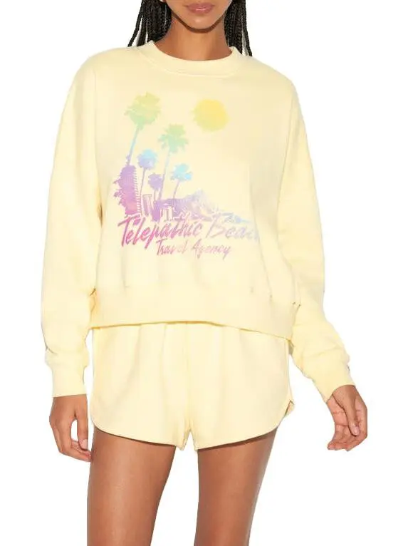 Spiritual Gangster Telepathic Palisades Cotton Graphic Sweatshirt - Mellow Yellow