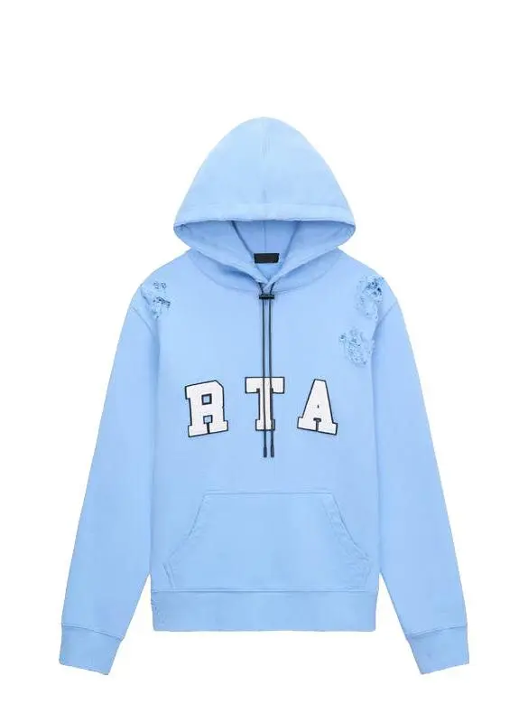 RtA Markus Collegiate Frayed Hoodie - Sky Blue Collegiate