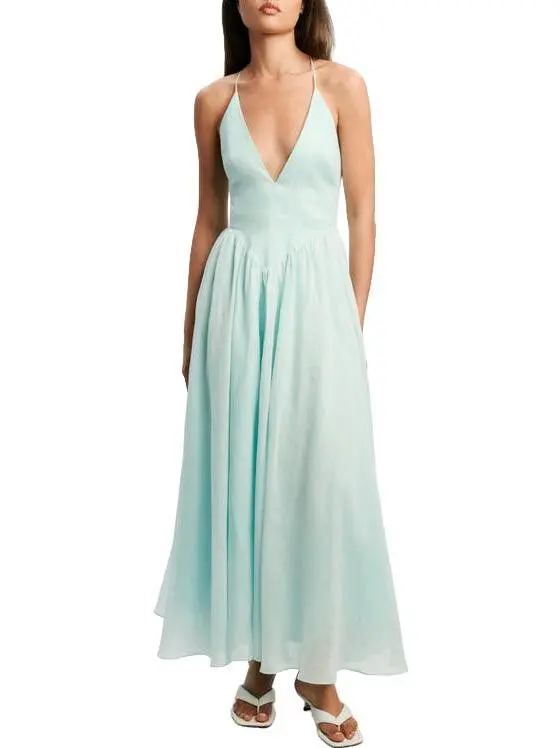 Bardot Arletha Halter Fit & Flare Maxi Dress - Soft Blue