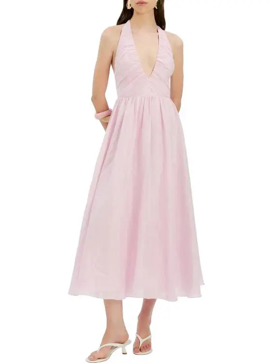 Bardot Dorota Halter Fit & Flare Midi Dress - Bliss Pink