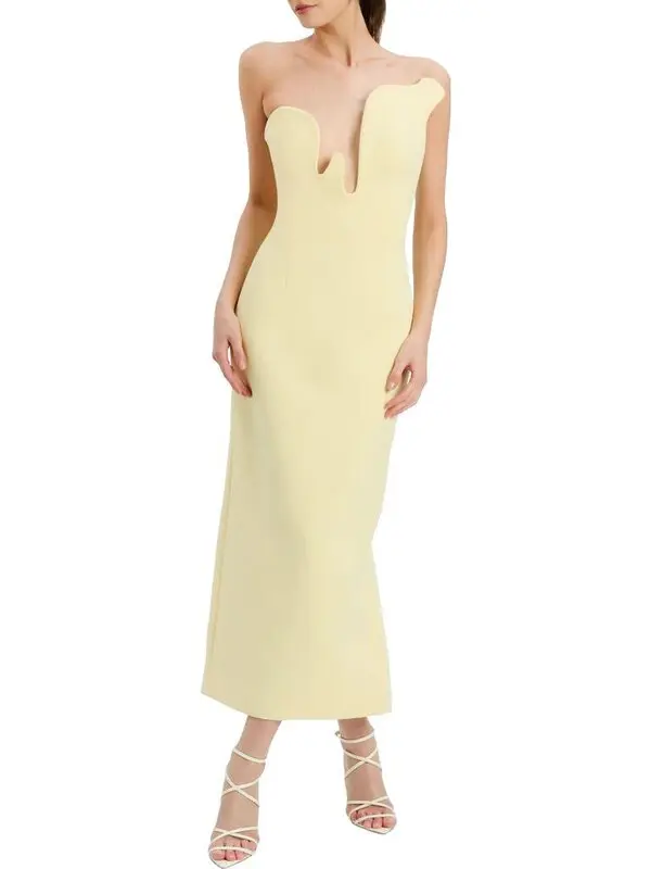 Bardot Rosalyn Strapless Column Dress - Canary Yellow