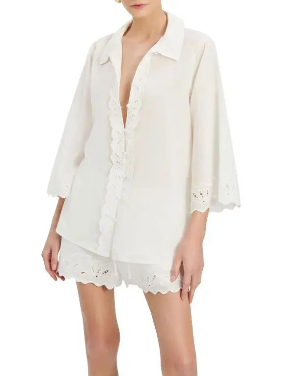 Bardot Aleria Eyelet Cotton Button-up Shirt - Orchid White
