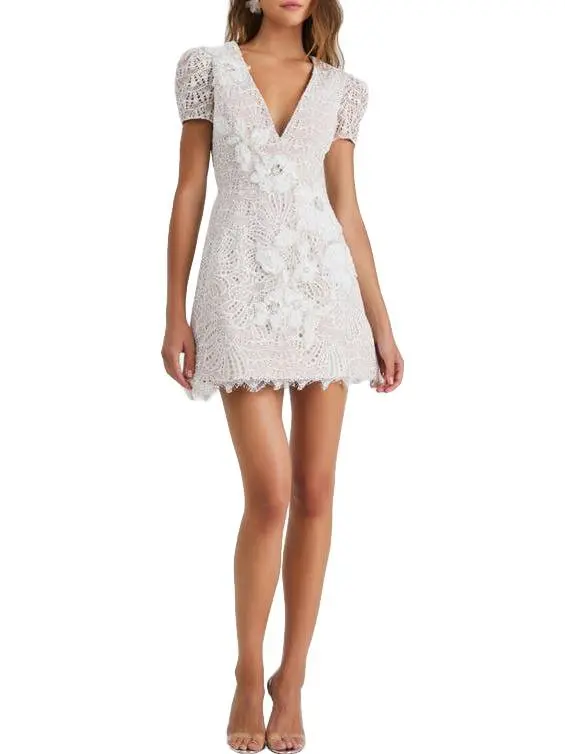 HELSI Floral Appliqué Lace Cocktail Mini Dress - Off White