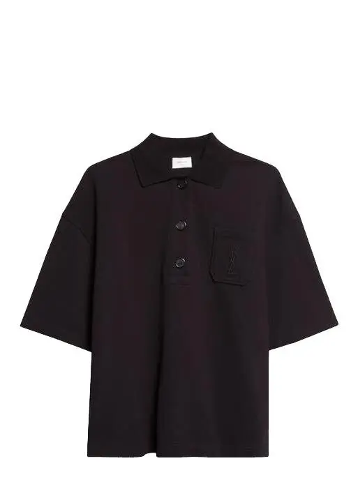 Saint Laurent Embroidered Cotton Piqué Polo - Noir