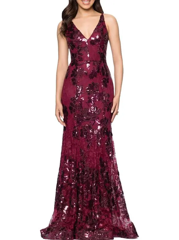 BLONDIE NITES Sequin Lace Gown - Wine