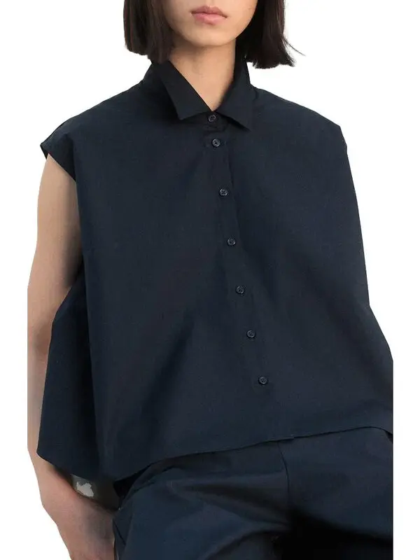 Mango Sleeveless Cotton Button-up Shirt - Navy