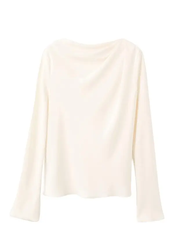 Mango Long Sleeve Drape Bateau Neck Top - Ecru