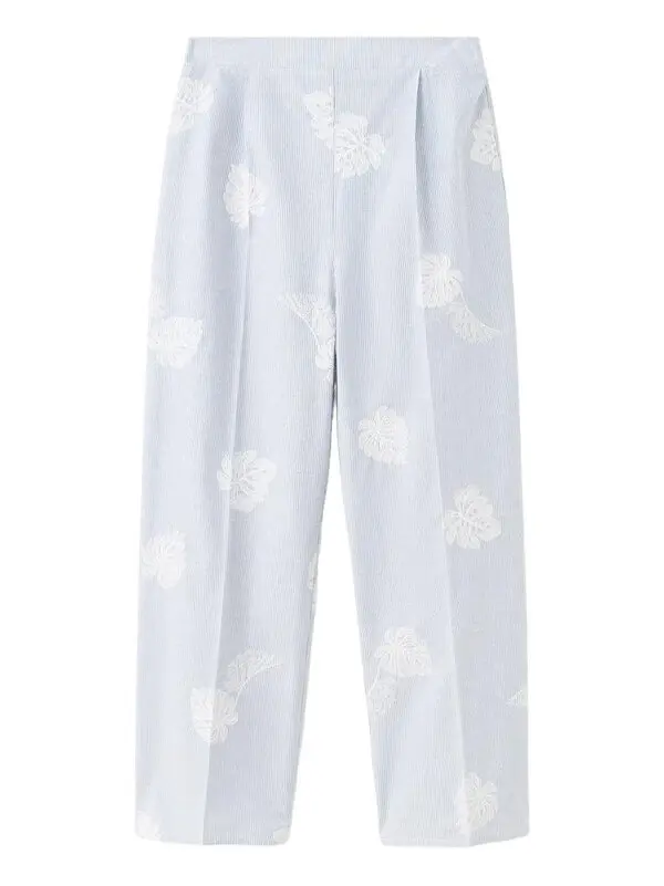 Mango Embroidered Stripe Straight Leg Pants - Blue