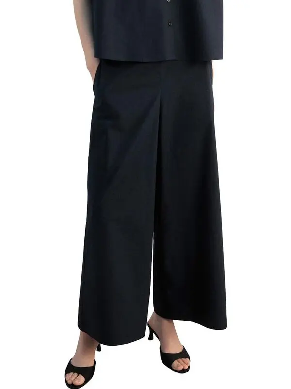 Mango Wide Leg Cotton Pants - Navy