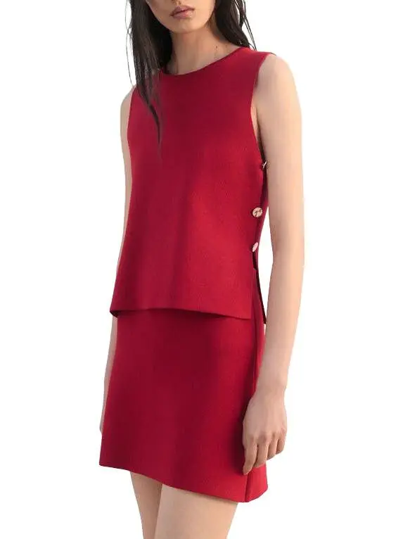 Mango Side Button Sleeveless Top - Red