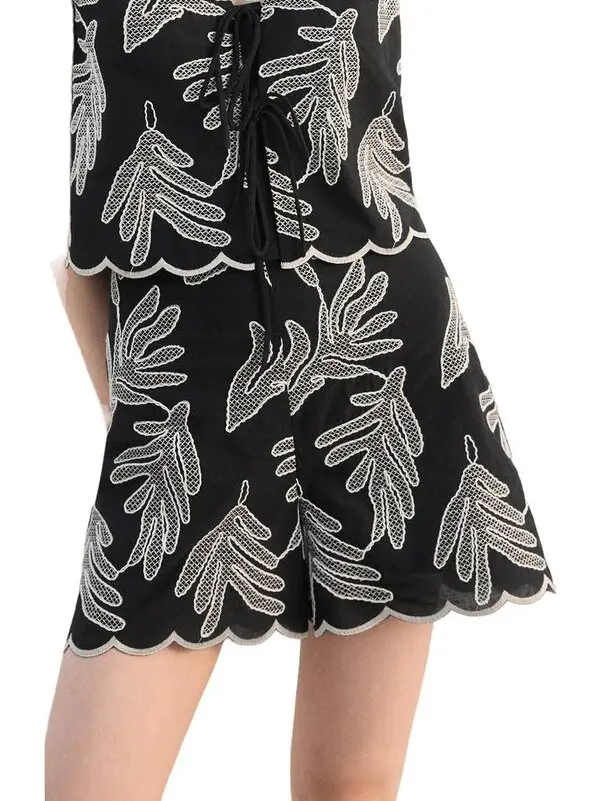 Mango Embroidered Cotton Shorts - Black