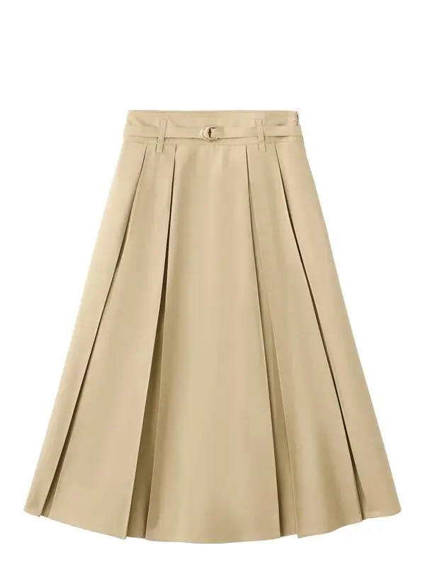 Mango Belted Pleated A-line Skirt - Medium Brown