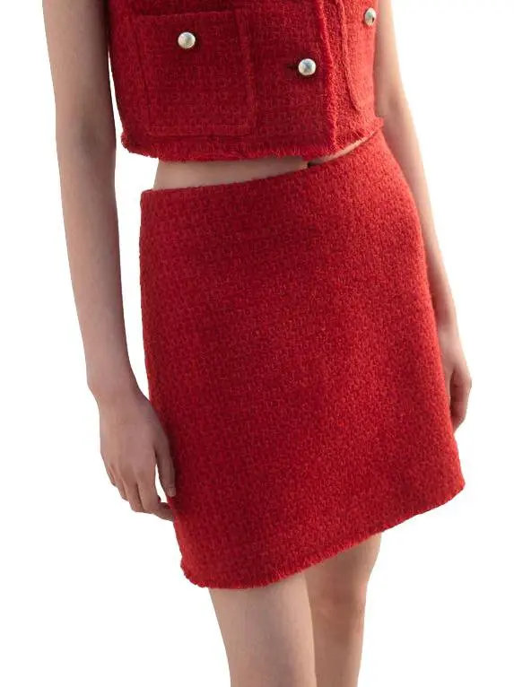 Mango Tweed Mini Skirt - Red