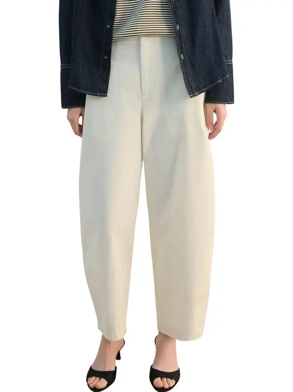 Mango Straight Leg Cotton Trousers - Ecru