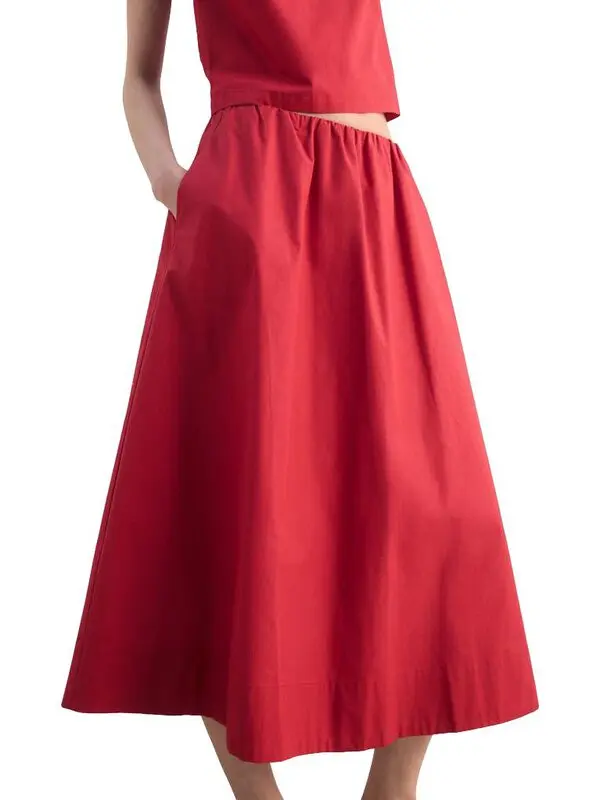 Mango Cotton Midi Skirt - Red