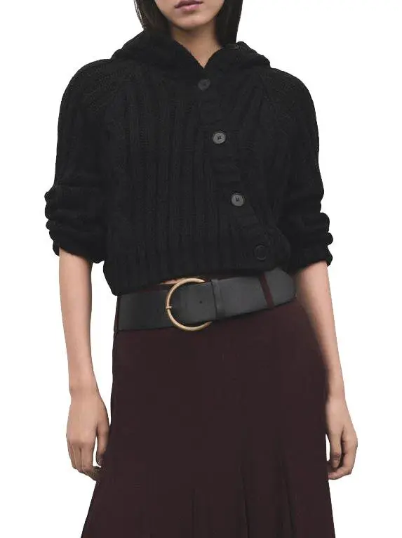 Mango Asymmetric Knit Hoodie - Black