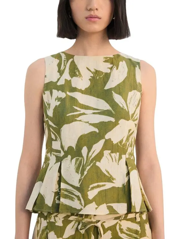 Mango Printed Peplum Top - Green