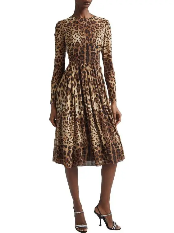 Dolce & Gabbana Leopard Print Stretch Silk Midi Dress - Leo New