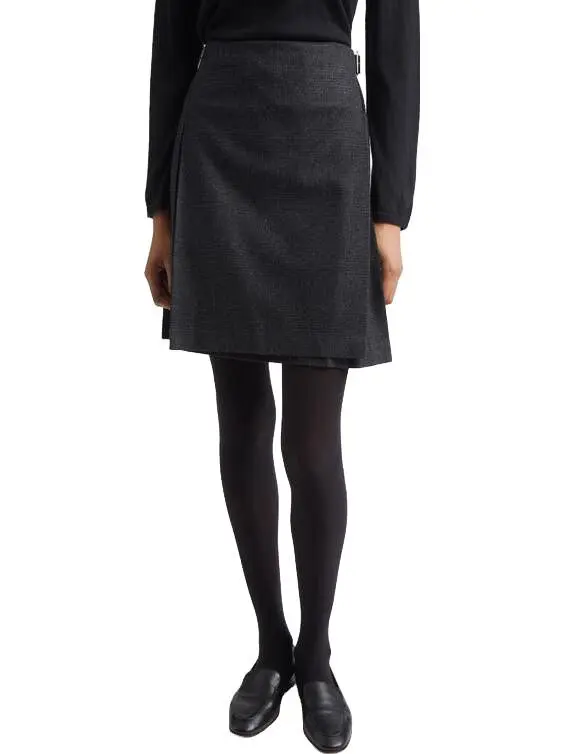 Johnstons Of Elgin Glen Plaid Wool & Cashmere Kilt Skirt - Charcoal/grey Shadow Check