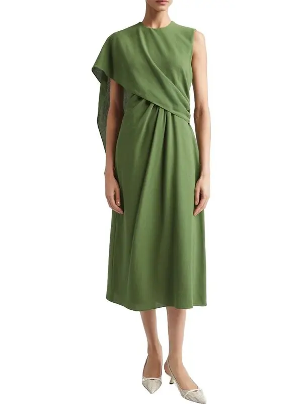 EMILIA WICKSTEAD Tidus Draped Wool Crepe Midi Dress - Olive