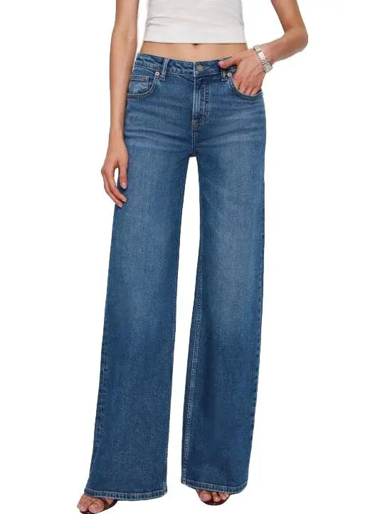 REFORMATION Greta Superstretch Low Rise Wide Leg Jeans - Willamette