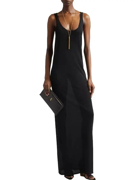 Saint Laurent Metallic Maxi Tank Dress - Noir/noir Brilliant