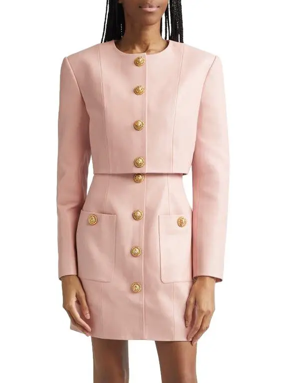 Balmain Cropped Lambskin Jacket - 4hr Powder Pink
