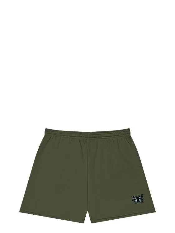 DALIX Embroidered Butterfly Fleece Jogger Sweatshorts - Olive