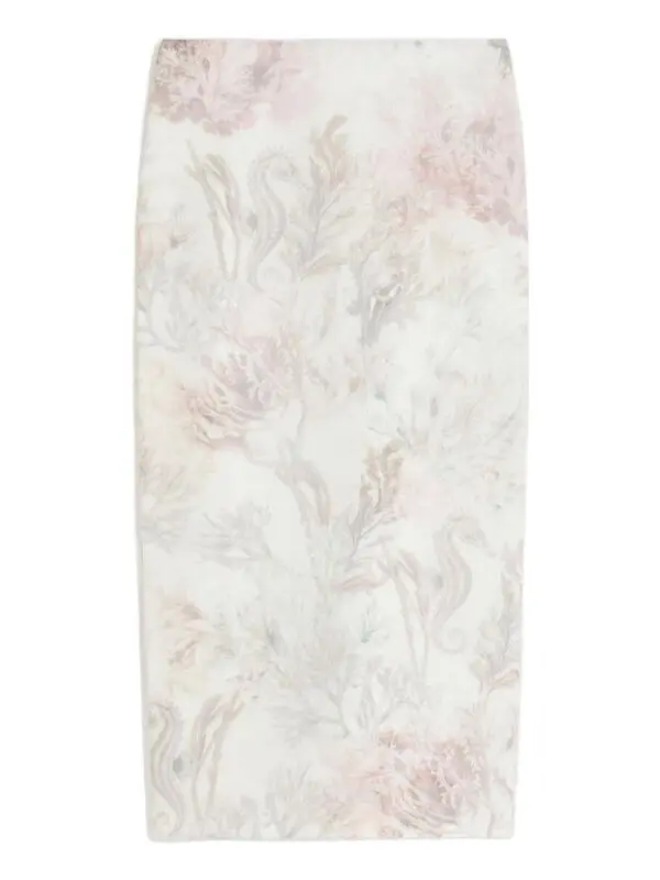 Max Mara Printed Organza And Gabardine Pencil Midi Skirt - White