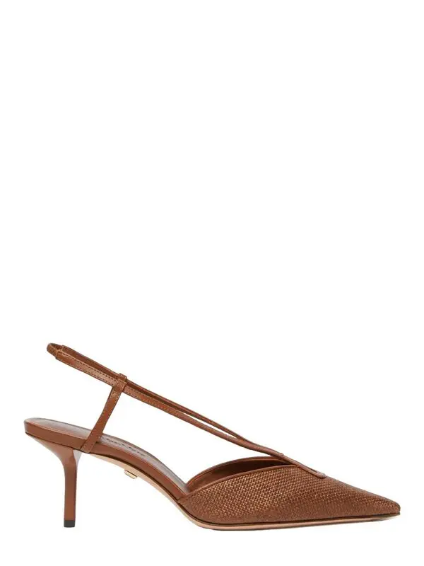 Max Mara Raffia-effect Canvas Slingbacks - Amber Brown