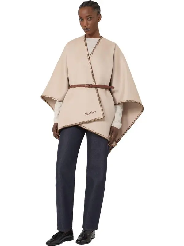 Max Mara Wool And Cashmere Cape With Belt - Sand