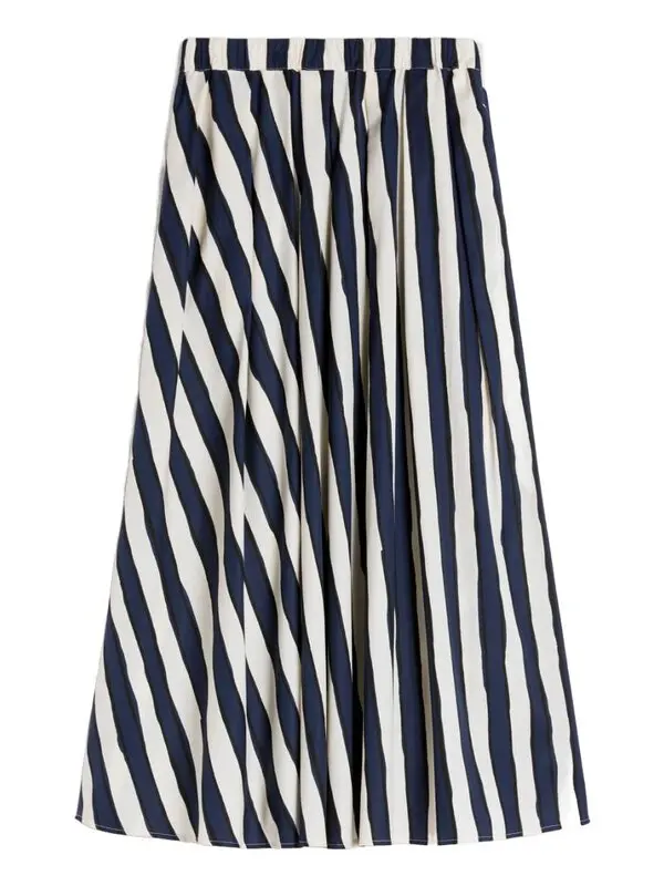 Max Mara Printed Poplin Pleated Skirt - Navy