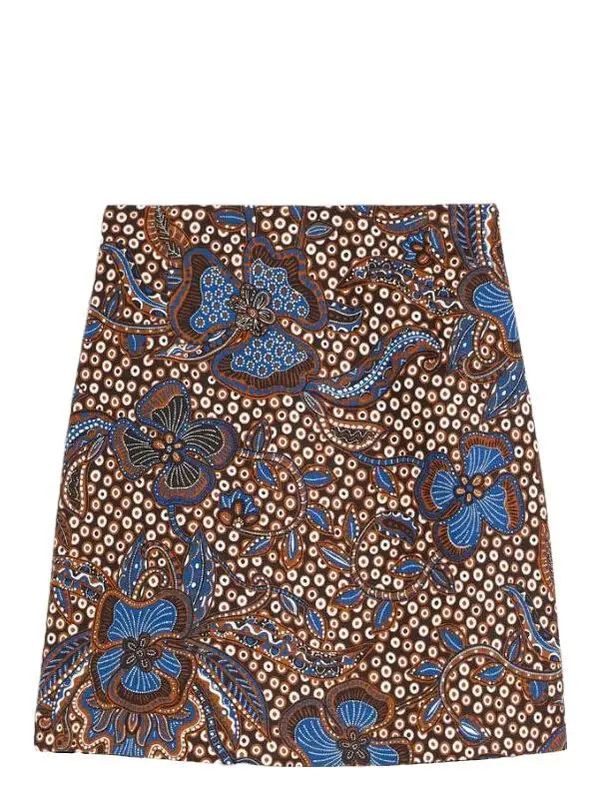 Max Mara Printed Stretch Cotton A-line Skirt - Tobacco