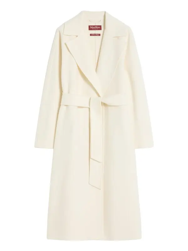 Max Mara Long Wool, Cashmere, And Silk Coat - White