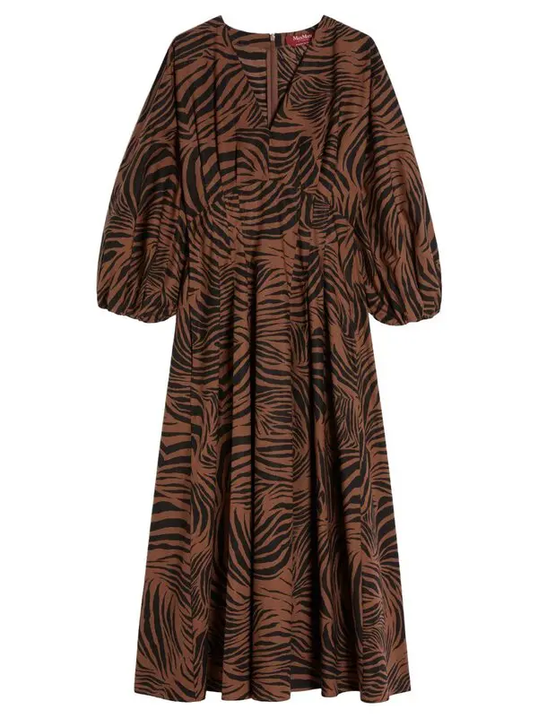 Max Mara Printed Cotton Poplin Midi Dress - Brown