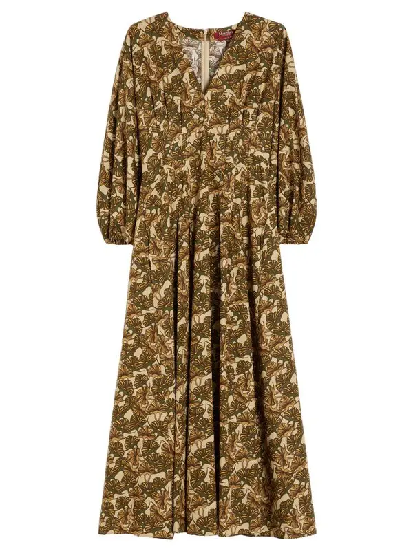 Max Mara Printed Cotton Poplin Long Dress - Natural