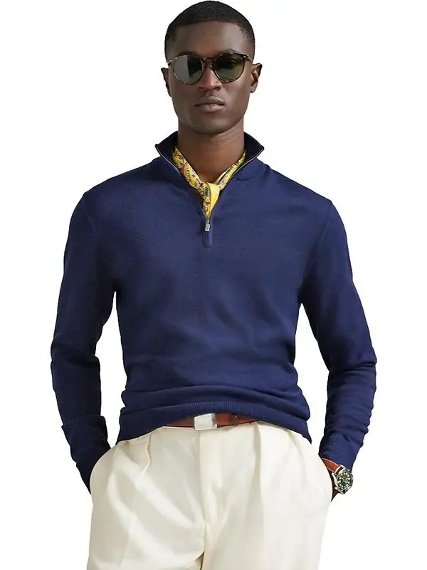 Polo Ralph Lauren Cotton Quarter Zip Mock Neck Sweater - Navy